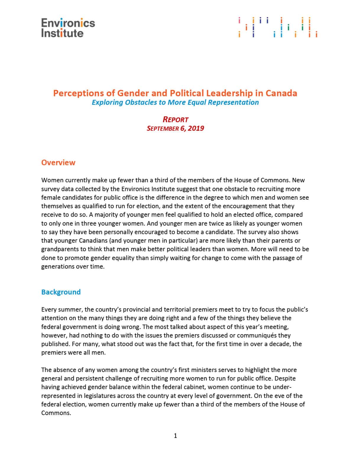 Perceptions of Gender and Political Leadership | Environics Institute ...