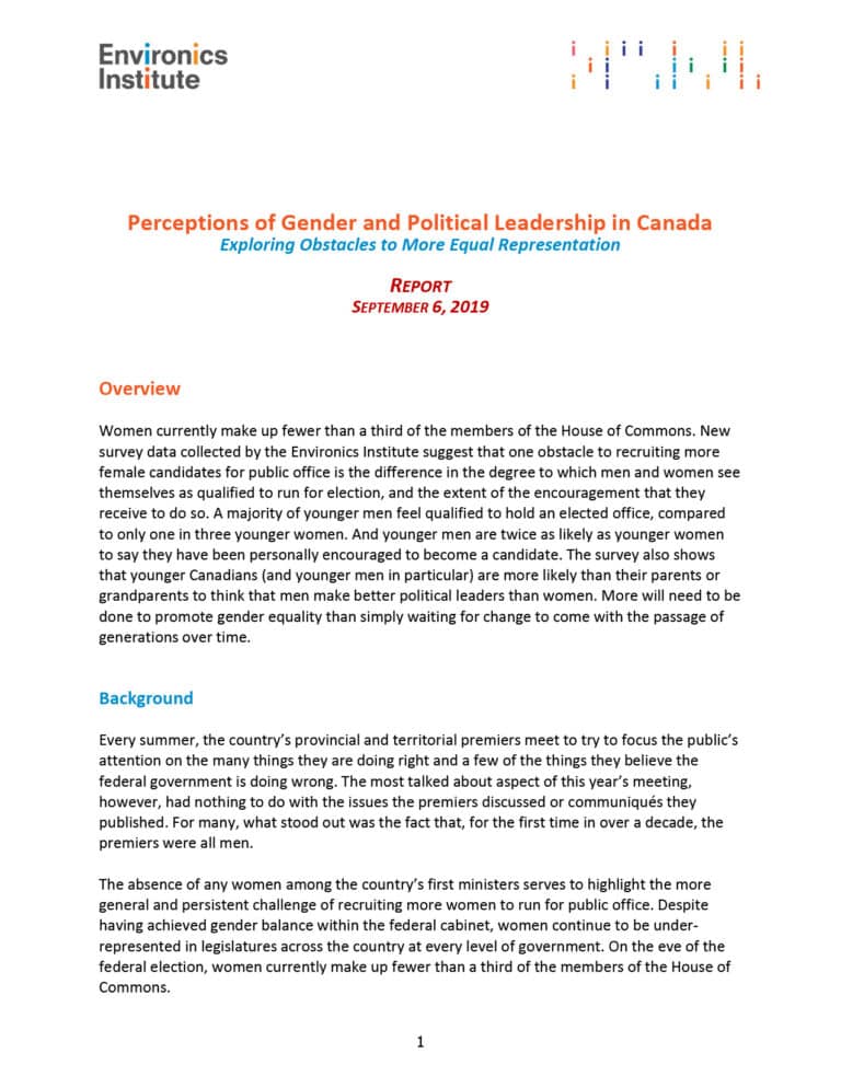 Perceptions of Gender and Political Leadership | Environics Institute ...