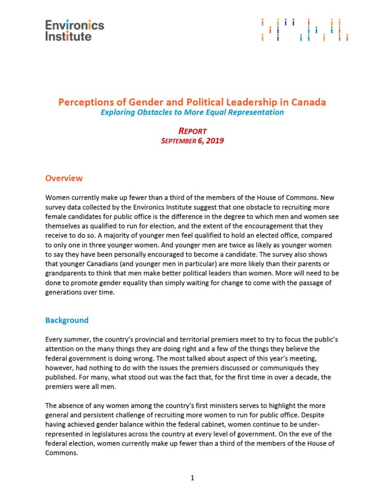 Perceptions of Gender and Political Leadership | Environics Institute ...